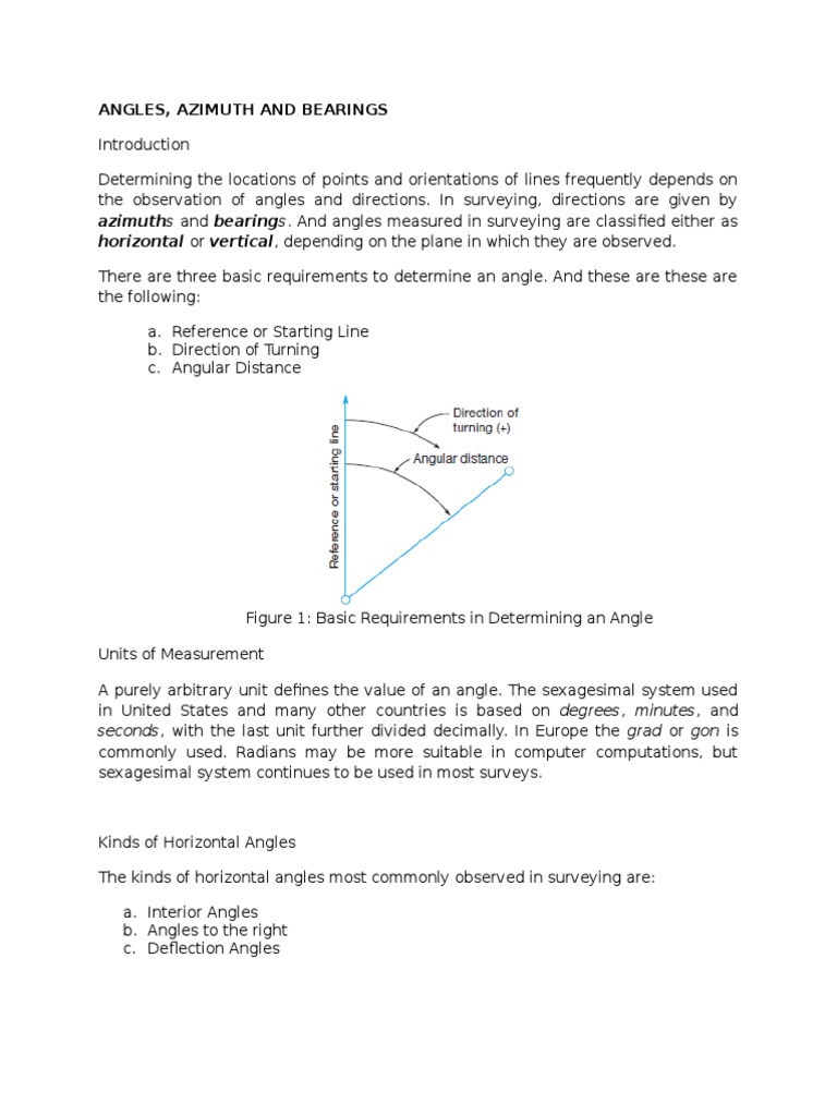 Angles, Bearings and Azimuth | PDF | Angle | Surveying