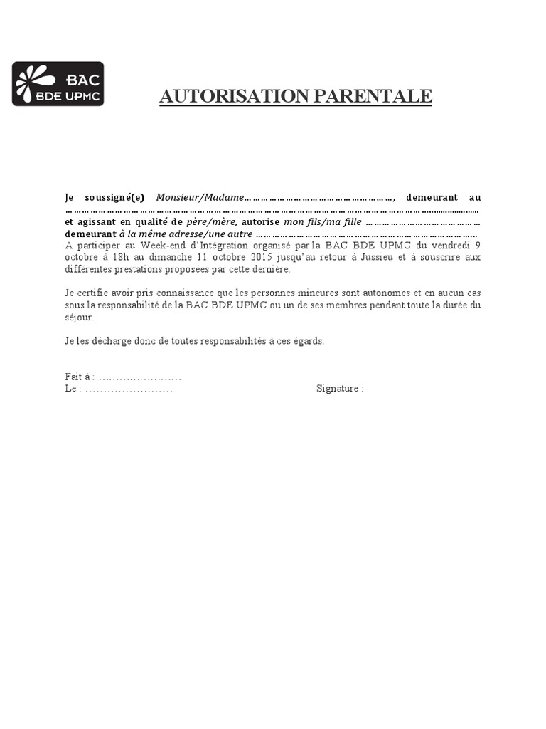Autorisation Parentale | PDF