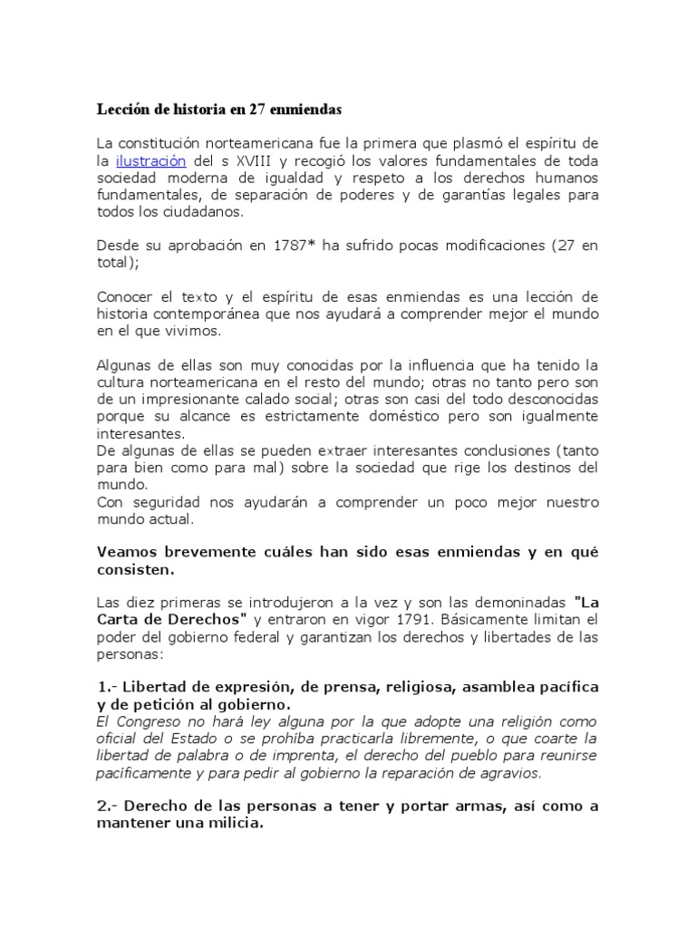 Historia de las 27 enmiendas constitucionales | PDF | Presidentes de ...