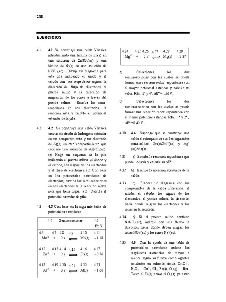 Ejercicios Electroquimica | PDF | Redox | Electrodo