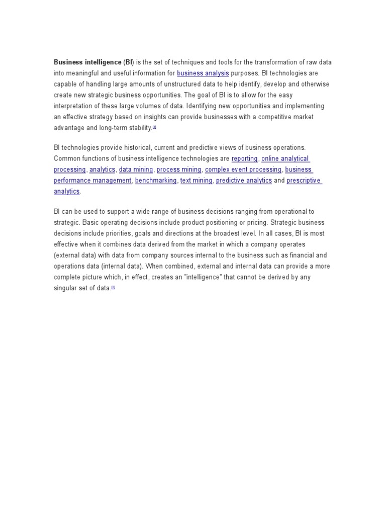 Business Intelligence Analysis Techniques | PDF