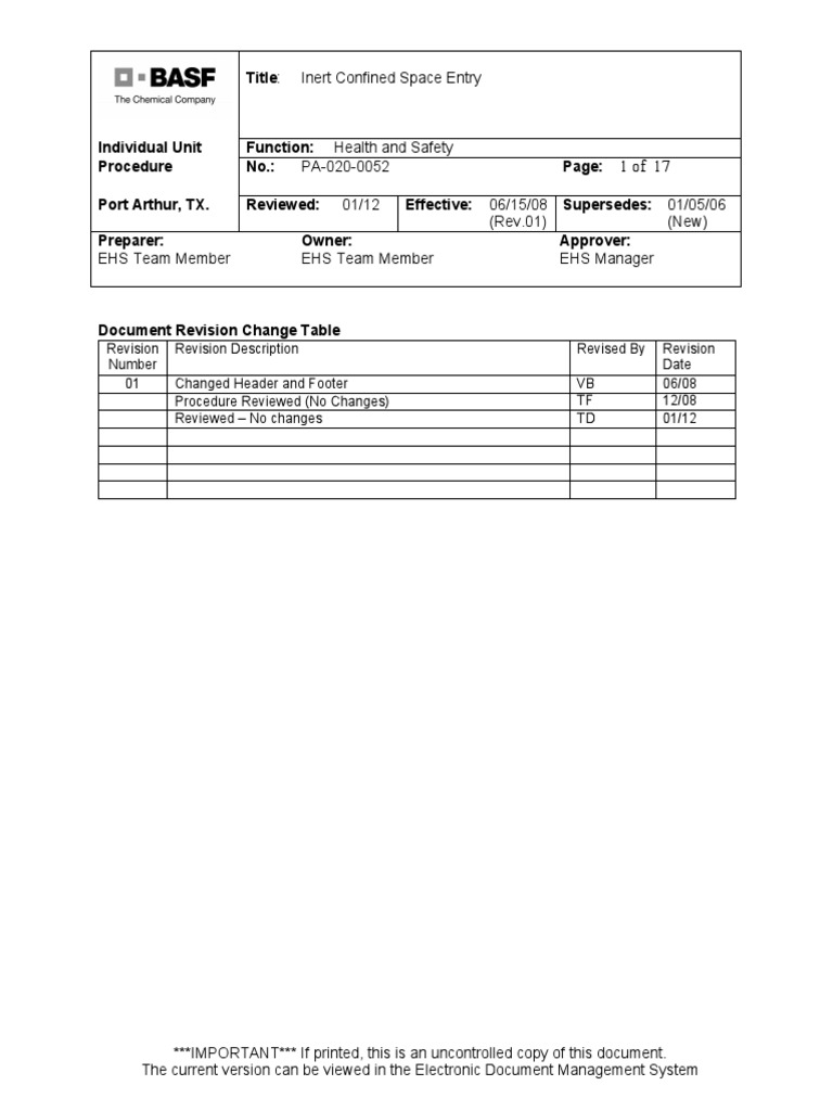 BASF Inert Entry | PDF | Safety | Chemistry