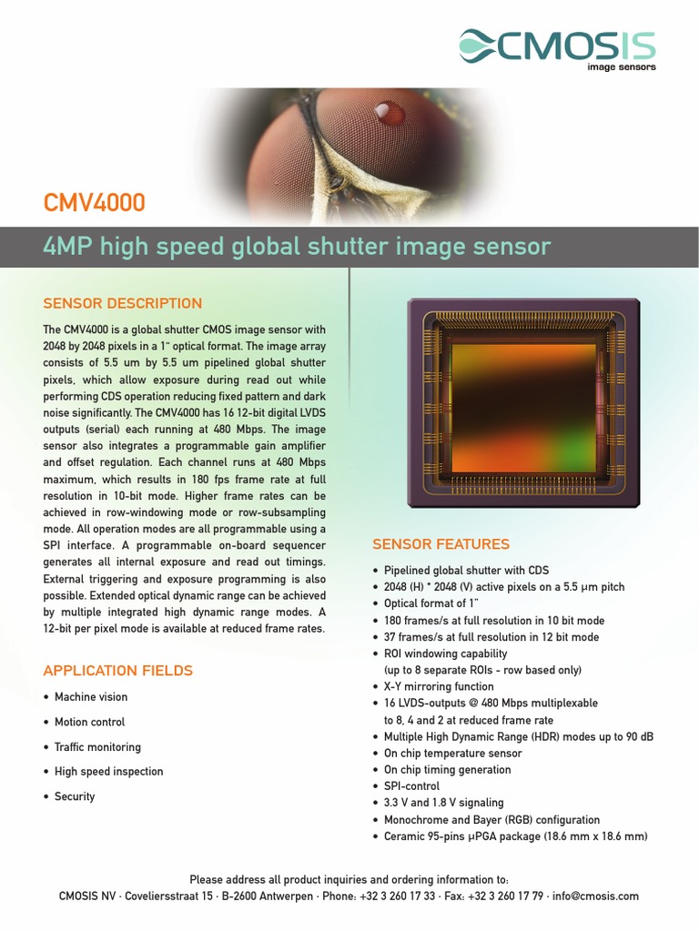 CMOSIS Flyer Cmv4000 | PDF | Frame Rate | High Dynamic Range Imaging