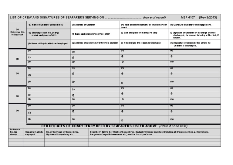 MGN 477 MLC List of Crew MSF 4157 | PDF