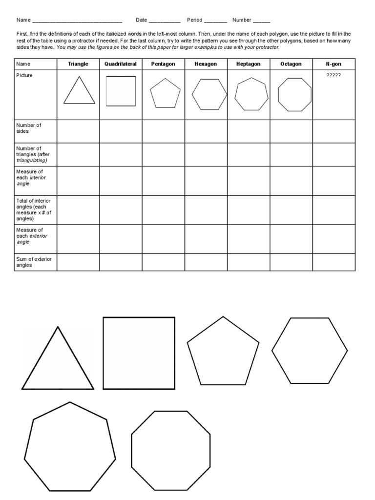Triangle Quadrilateral Pentagon Hexagon Heptagon Octagon N-Gon | PDF