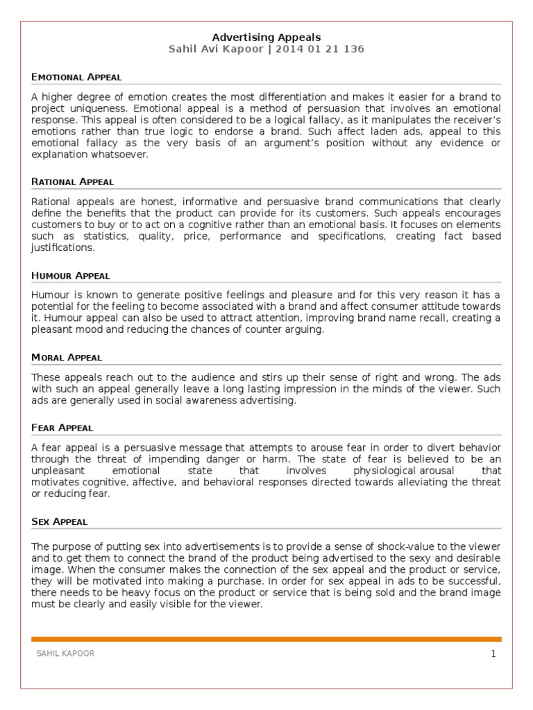 The Types of Advertising Appeals | PDF | Persuasion | Emotions