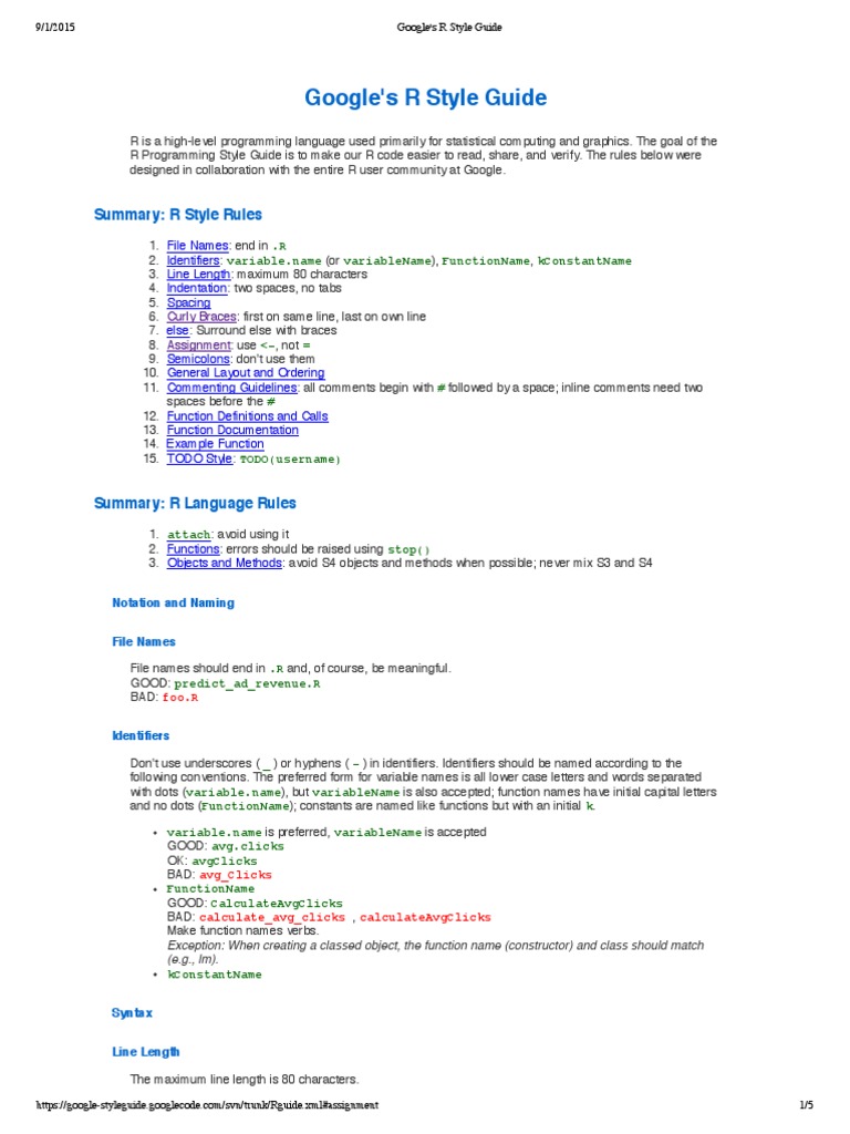 Google R Style Guide | PDF | Computer Programming | Software Development