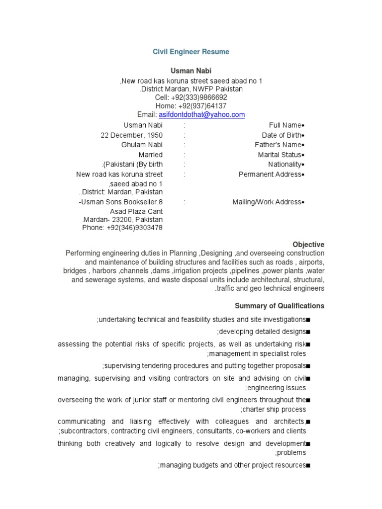 Civil Engineer Sample Resume | PDF | Civil Engineering | Engineer