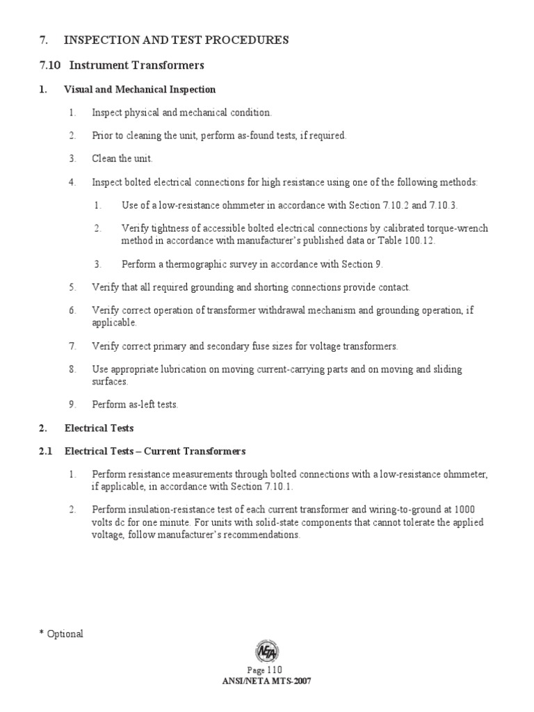 NETA Standards for Transformer Testing | PDF | Transformer | Capacitor
