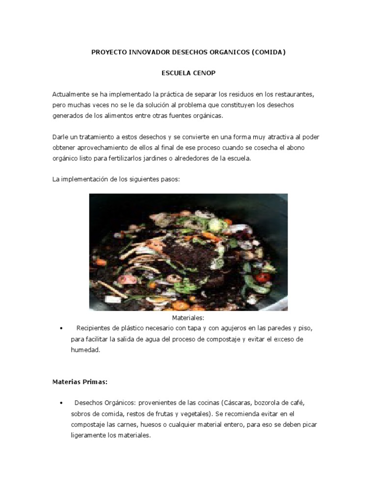 Proyecto Innovador Desechos Organicos | PDF | Compost | Residuos