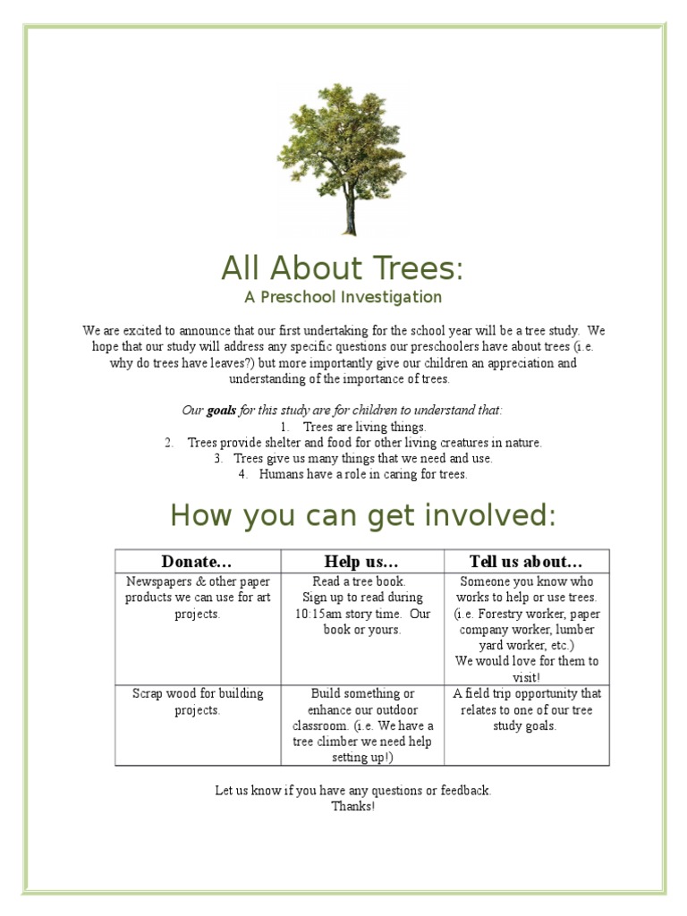 Tree Study: Parent Involvement Guide | PDF | Language Arts & Discipline ...