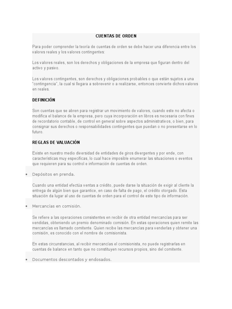 Cuentas de Orden Con Sus Ejemplos | PDF | Contabilidad | Hoja de balance