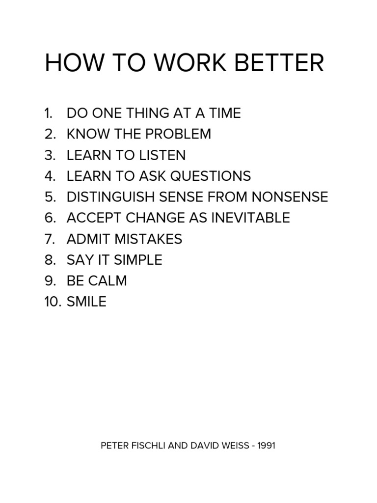 How To Work Better: Peter Fischli and David Weiss - 1991 | PDF