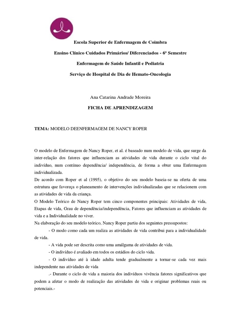 Ficha Nancy Roper | PDF | Dormir | Vida