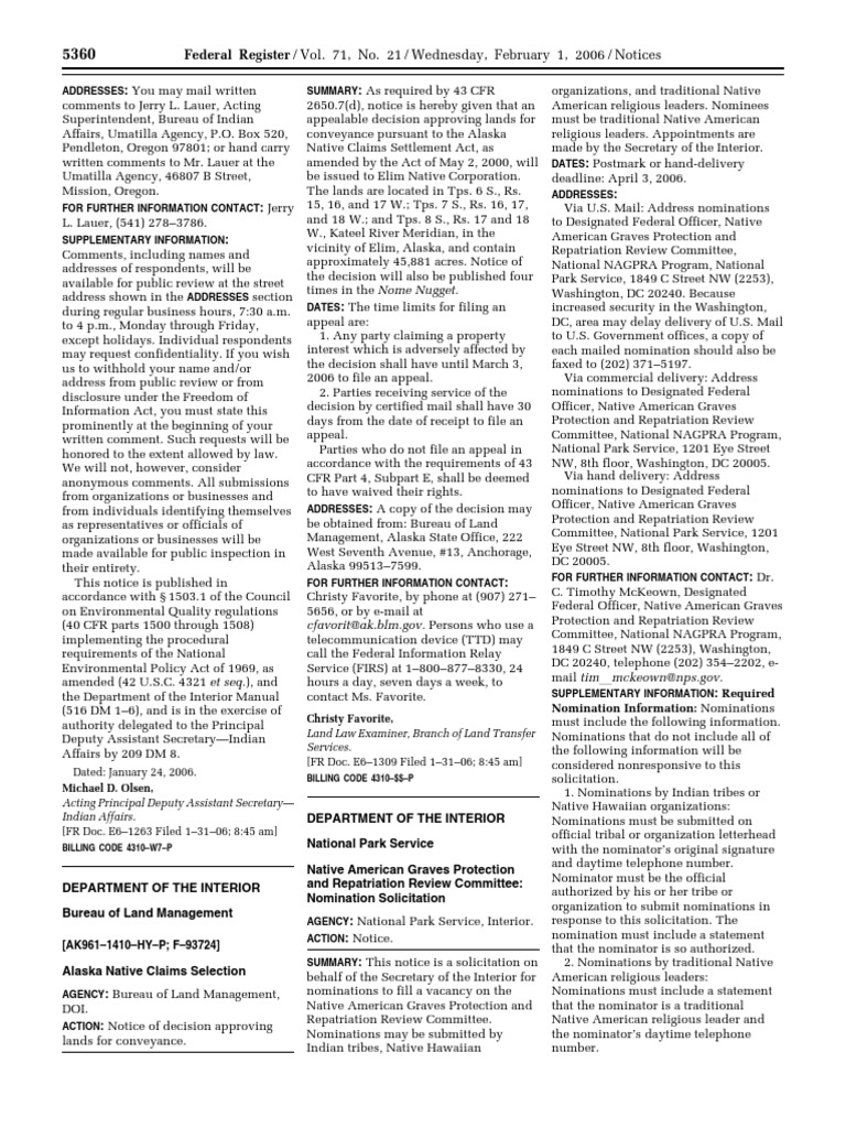 Notice: Committees Establishment, Renewal, Termination, Etc.: Native ...