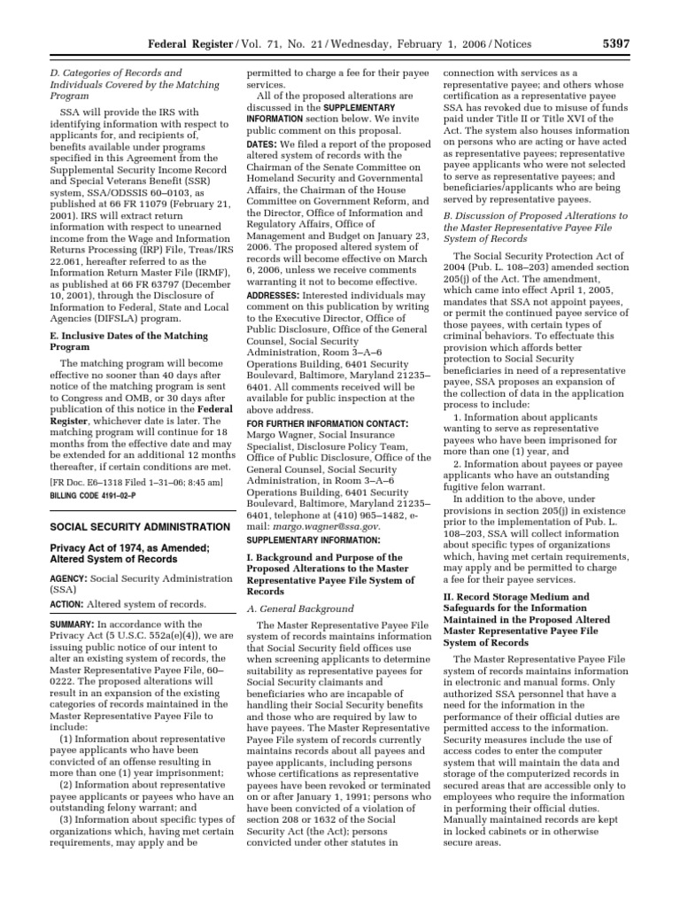 Notice: Privacy Act Systems of Records | PDF | Social Security ...