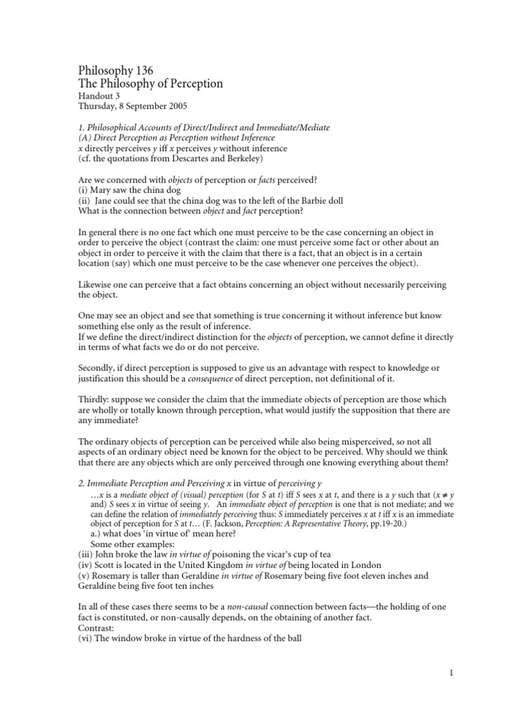 Philosophy 136 Handout 3 | PDF | Perception | Western Philosophy