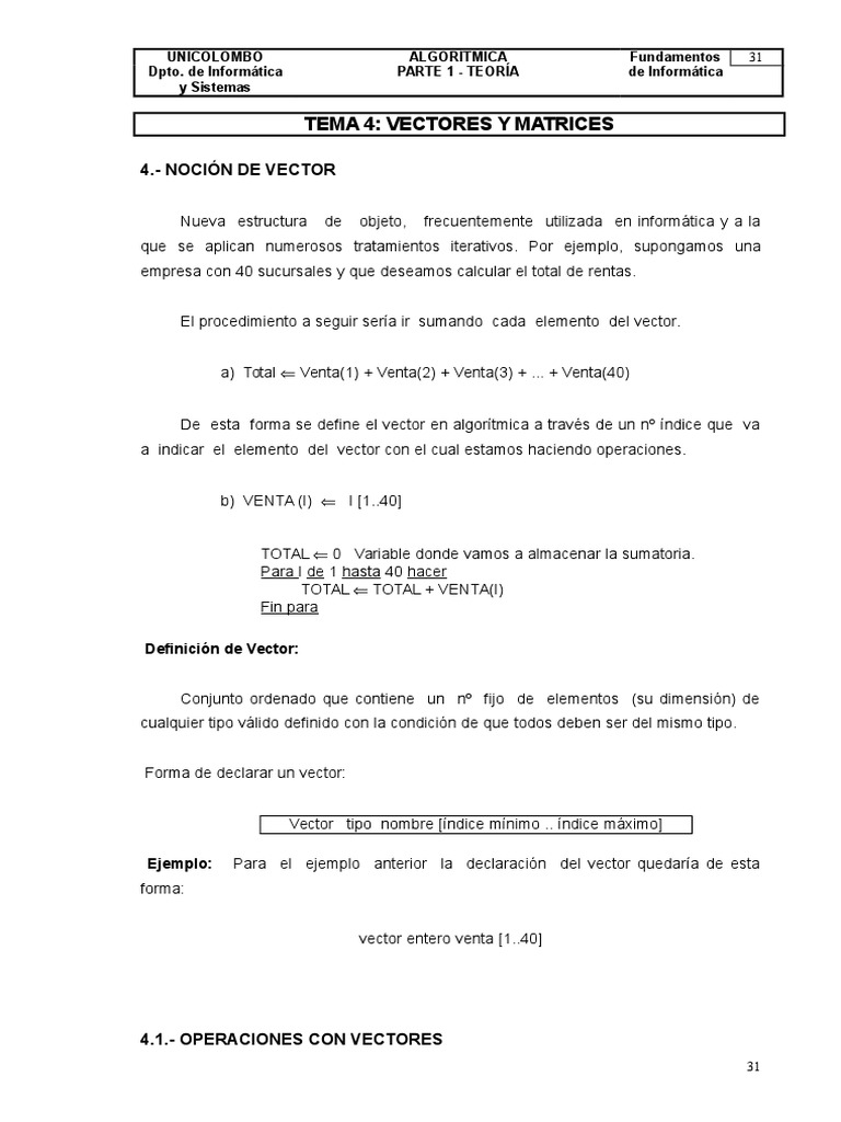 Taller Algoritmo Vector y Matrices 28042015 | PDF | Matriz (Matemáticas ...