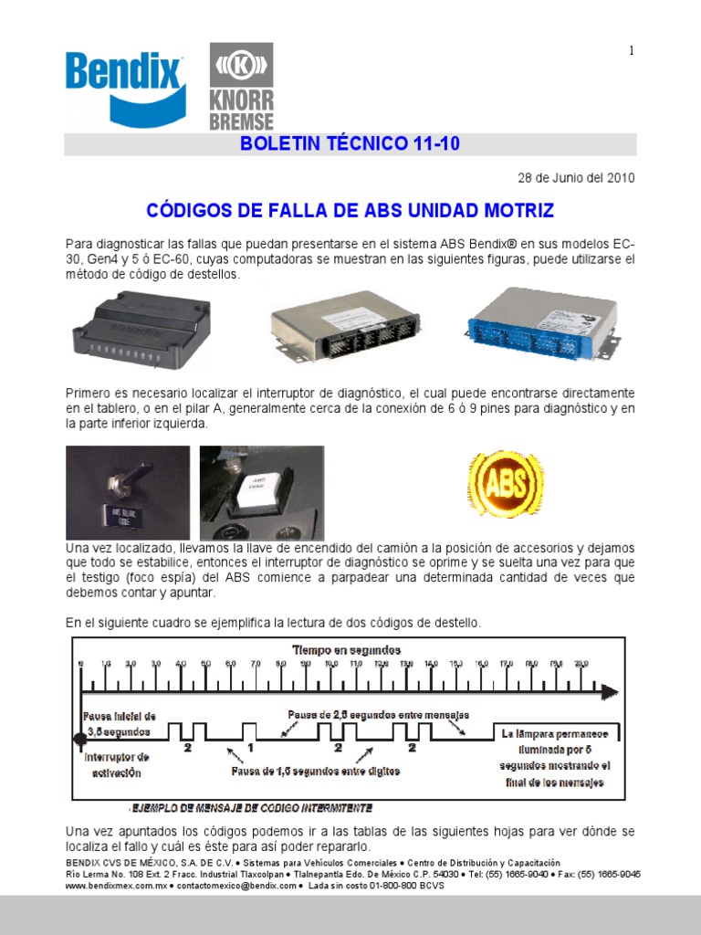 Códigos de Falla Abs Unidad Motriz BENDIX