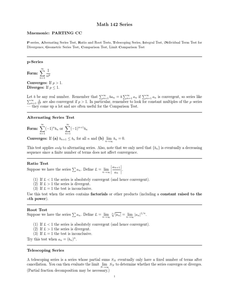 Math 142 Series Notes | PDF | Series (Mathematics) | Mathematical Concepts