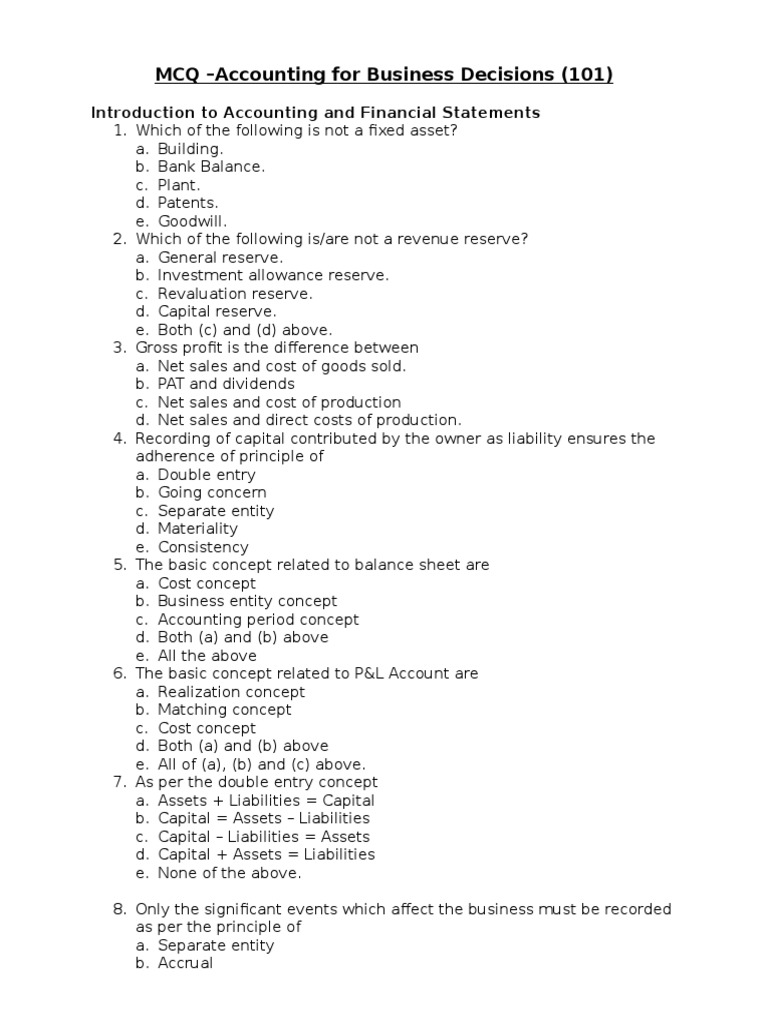 An Introduction to Key Accounting Concepts and Principles: A Multiple ...