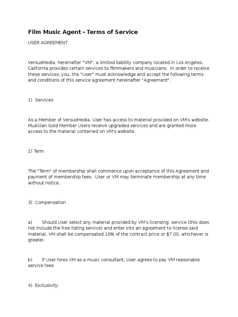 Film Music Agent - Agreement | PDF | Indemnity | Legal Concepts