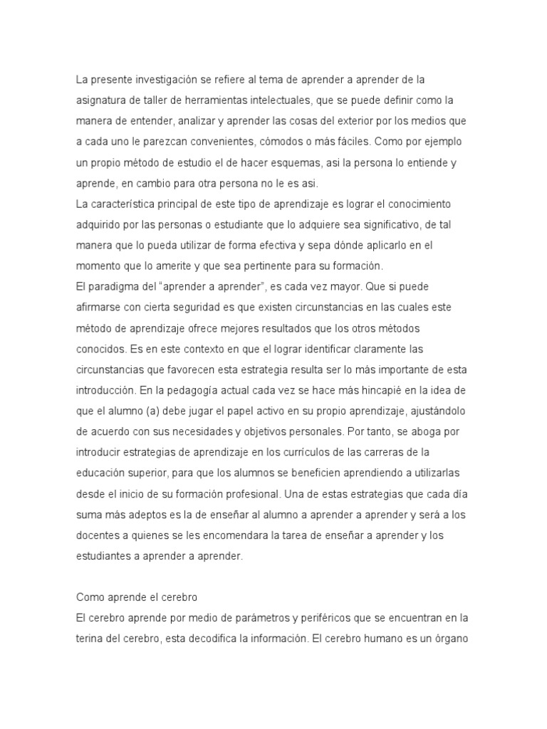 Como Aprende El Cerebro Pdf Pdf Hemisferio Cerebral Cerebro