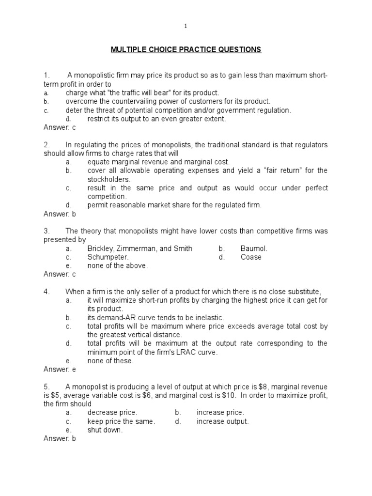 Understanding Key Concepts in Economics: A Multiple Choice Practice ...