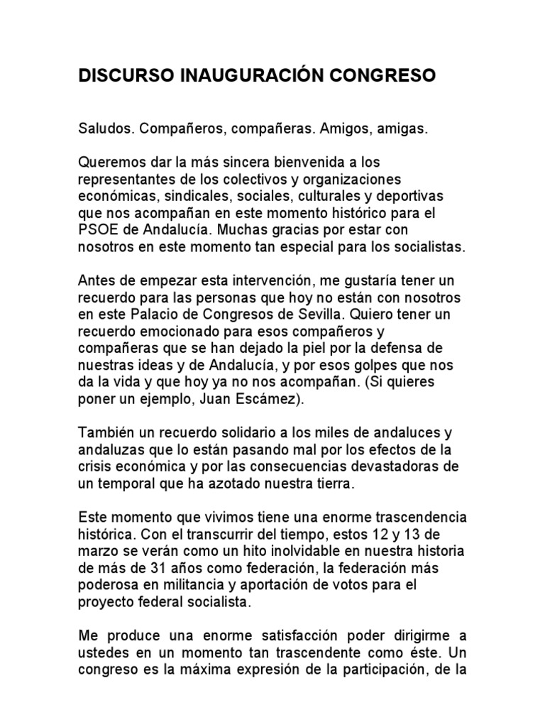 Discurso InauguraciÓn Congreso | PDF | España | Política (general)