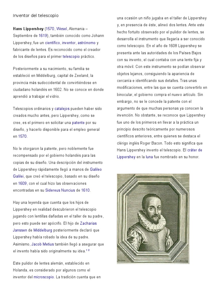 Biografía de Hans Lippershey, inventor del telescopio | PDF ...