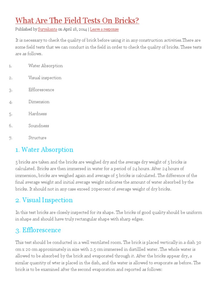 Field Tests On Bricks | PDF | Brick | Materials