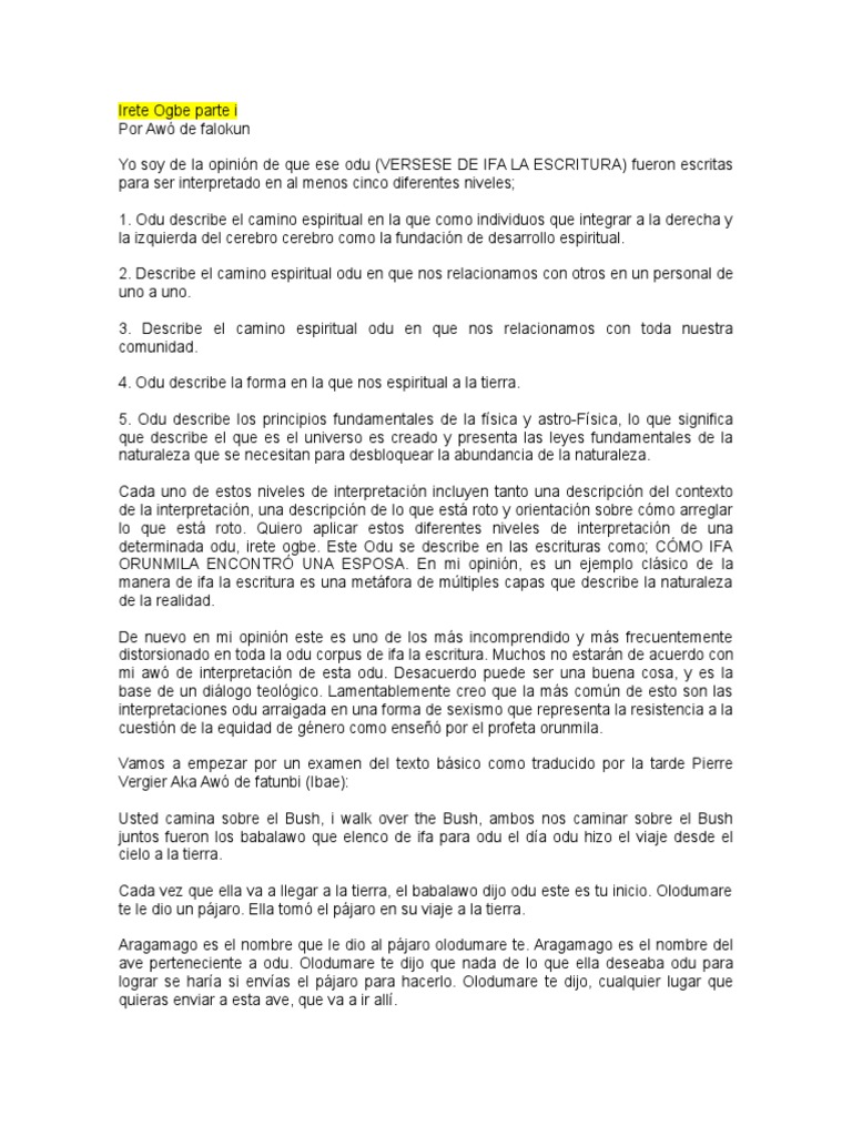 Irete Ogbe: Interpretaciones de Ifá | PDF | Mujer | Aves