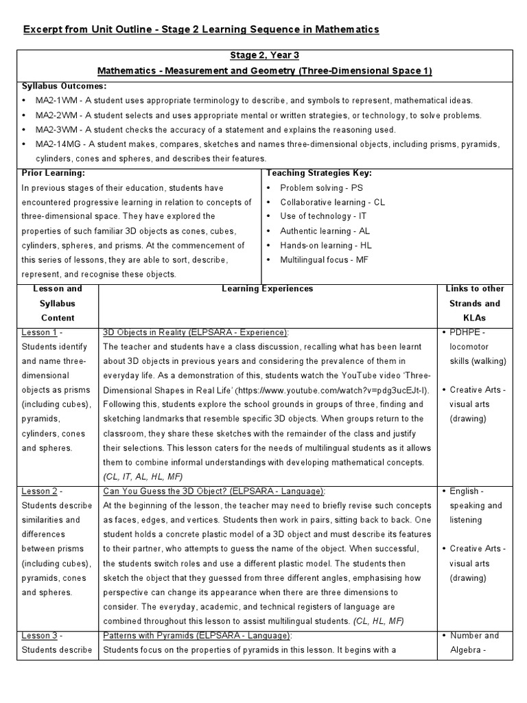 Stage 2 Learning Sequence in Mathematics | PDF | Sphere | Educational ...