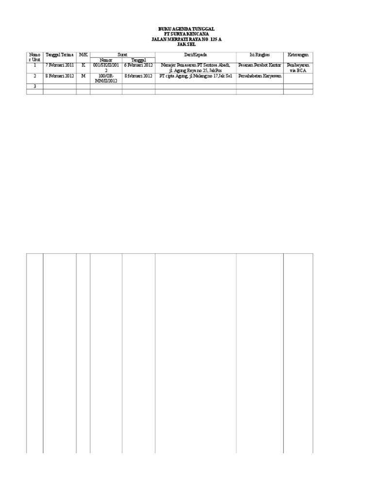 Contoh Buku Agenda Tunggal | PDF