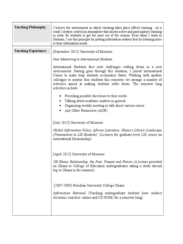 Effective Teaching Philosophy and Experience | PDF