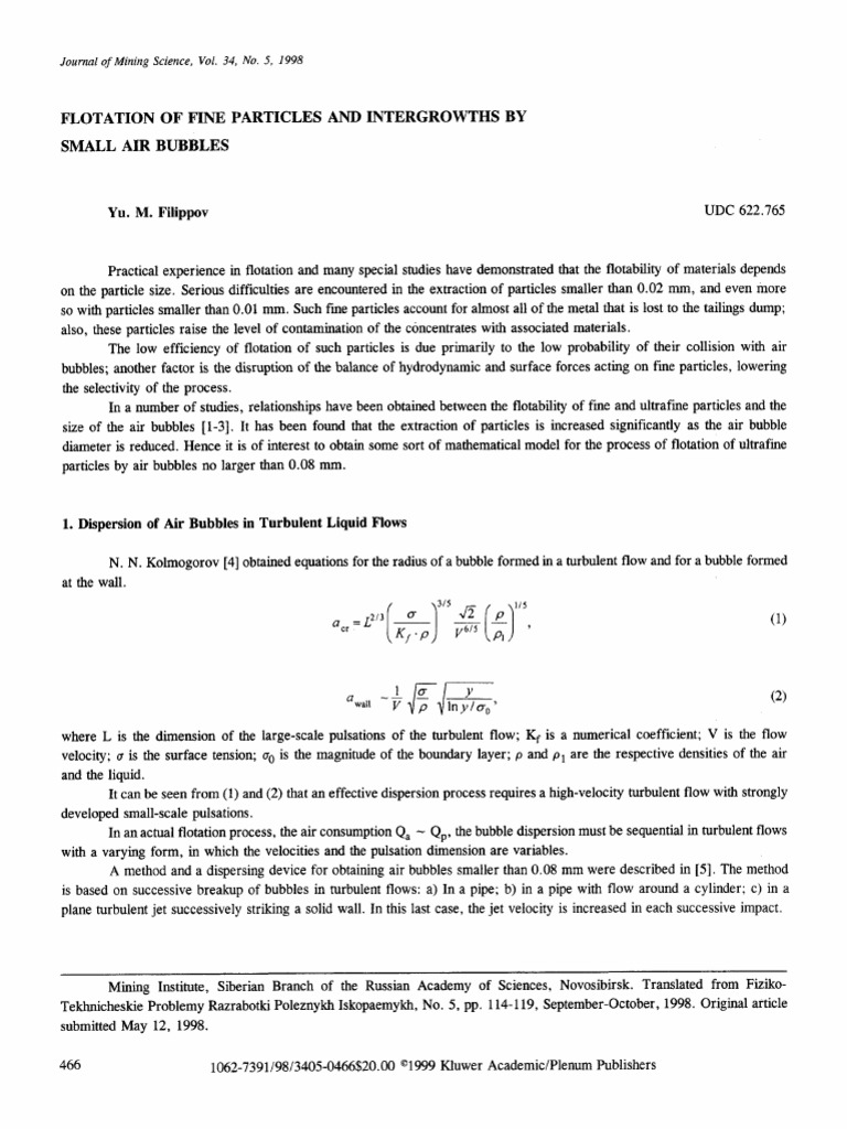 Flotation Fine Particles | PDF | Turbulence | Diffusion