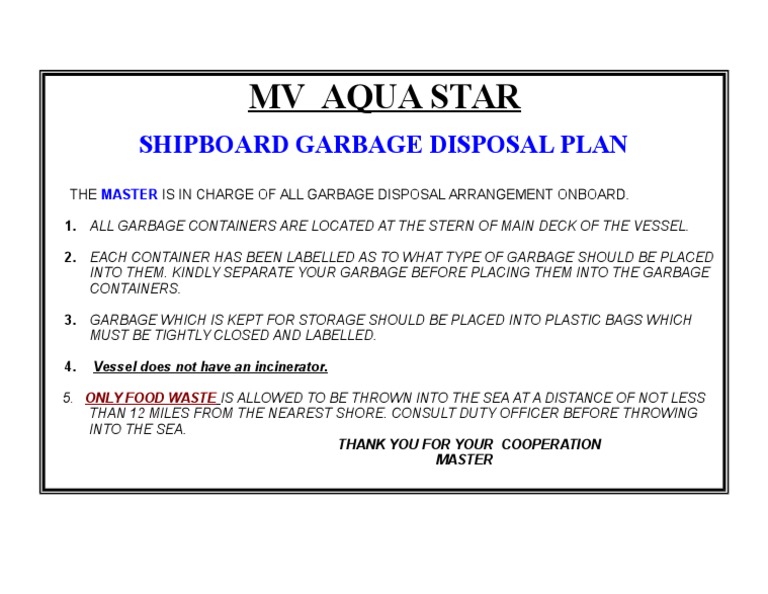 Garbage Disposal Plan | PDF