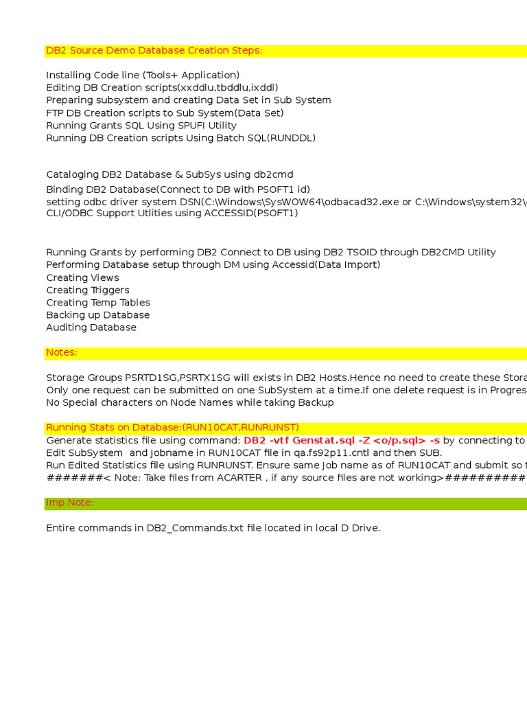 DB2 DB Creation Steps | PDF | Ibm Db2 | Databases