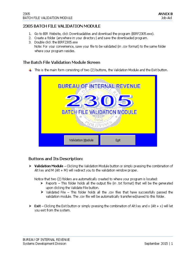 Guide to Validating BIR Form 2305 Batch Files | PDF | File Format ...