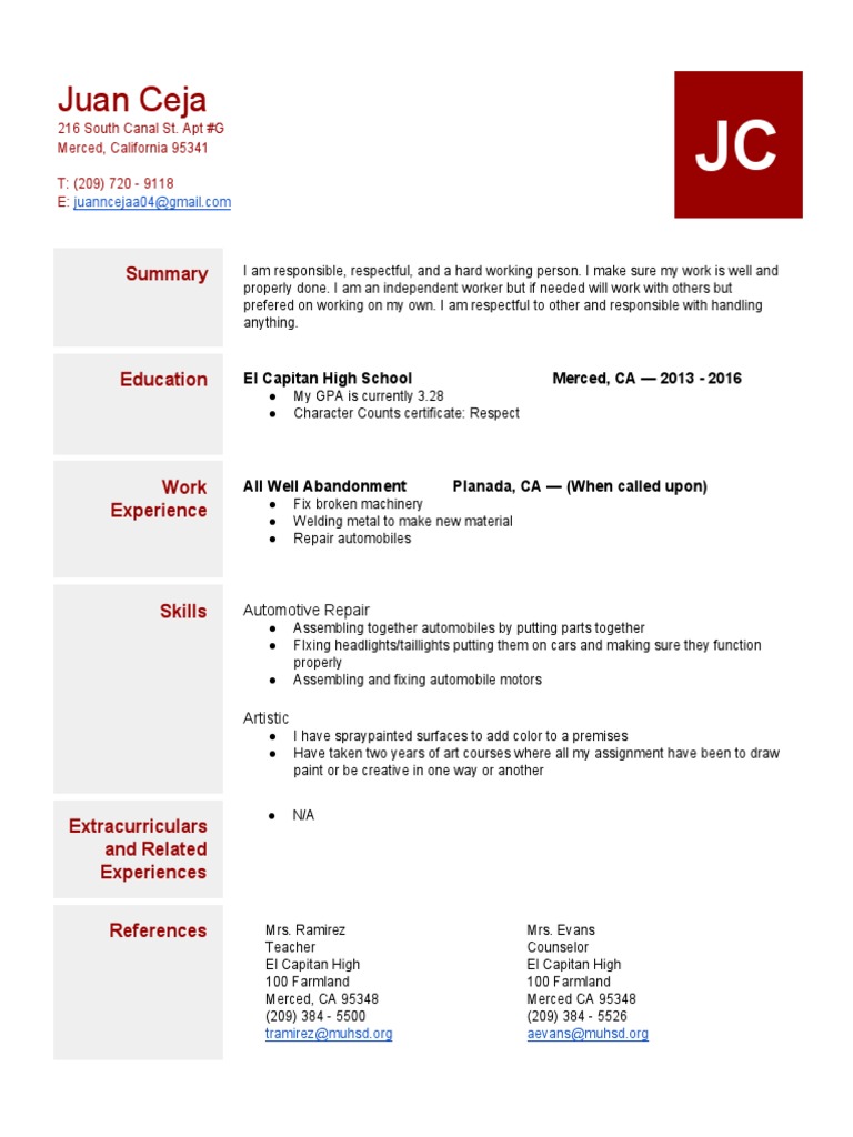 Juan Ceja's Resume and Skills Summary | PDF