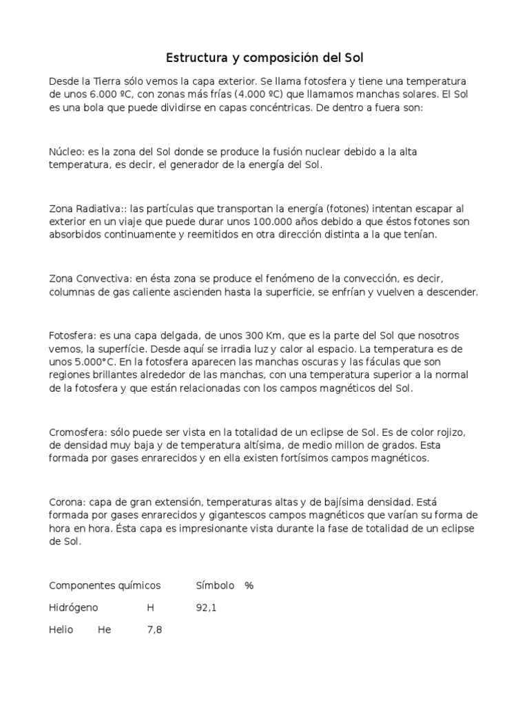 Estructura y Partes Del Sol | PDF