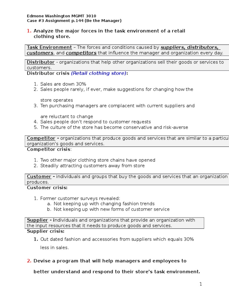 Asgmt-1 Case-3 Edmone Washington | PDF | Sales | Retail