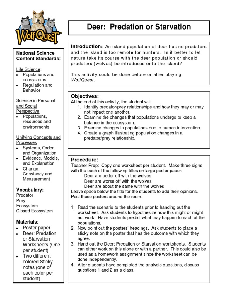 Deer Predation or Starvation Lesson | PDF | Predation | Gray Wolf