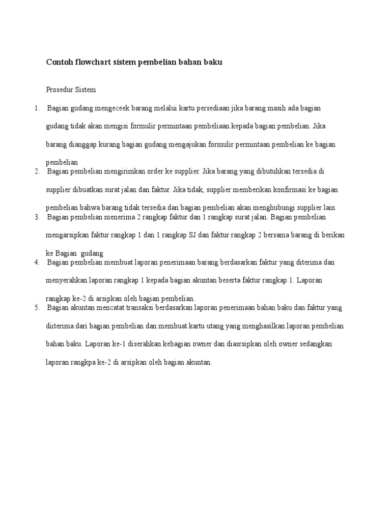 Contoh Flowchart Sistem Pembelian Bahan Baku | PDF