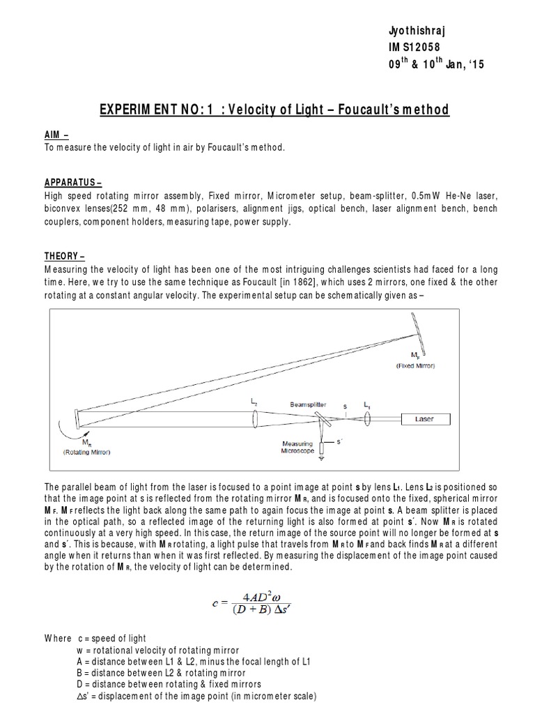 Foucault's Method for Measuring Light Speed | PDF | Speed Of Light ...