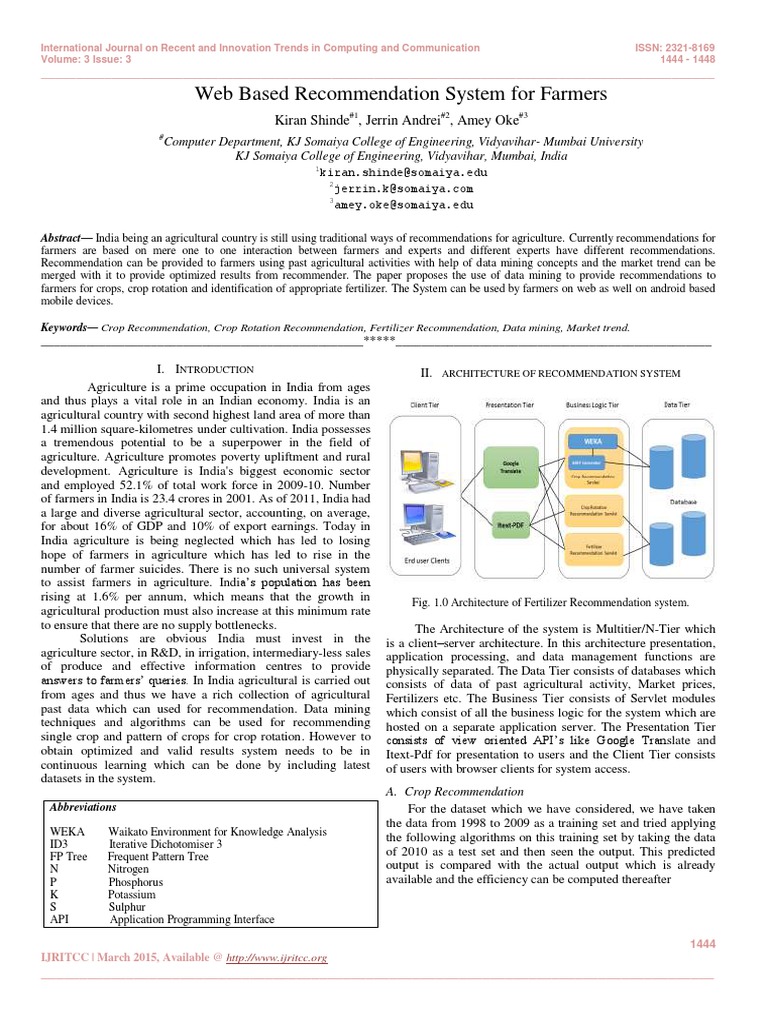 Web Based Recommendation System For Farmers | PDF | Nutrients | Soil