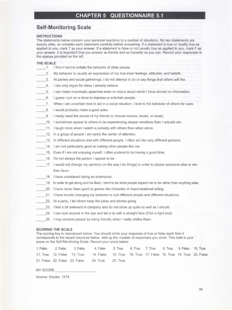 Self Monitoring Scale | Psychological Concepts | Psychology & Cognitive ...