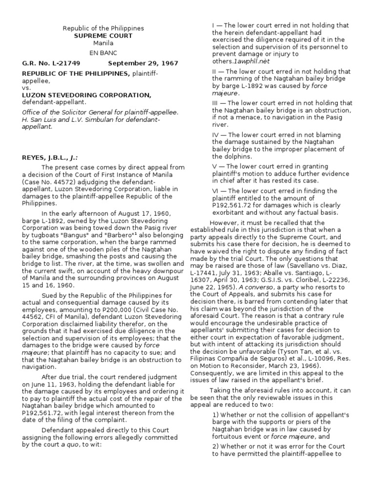 Philippines Supreme Court Ruling on Stevedoring Liability | PDF ...