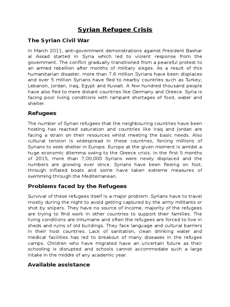 Syrian Refugee Crisis: The Syrian Civil War | PDF | Syria | Refugees Of ...