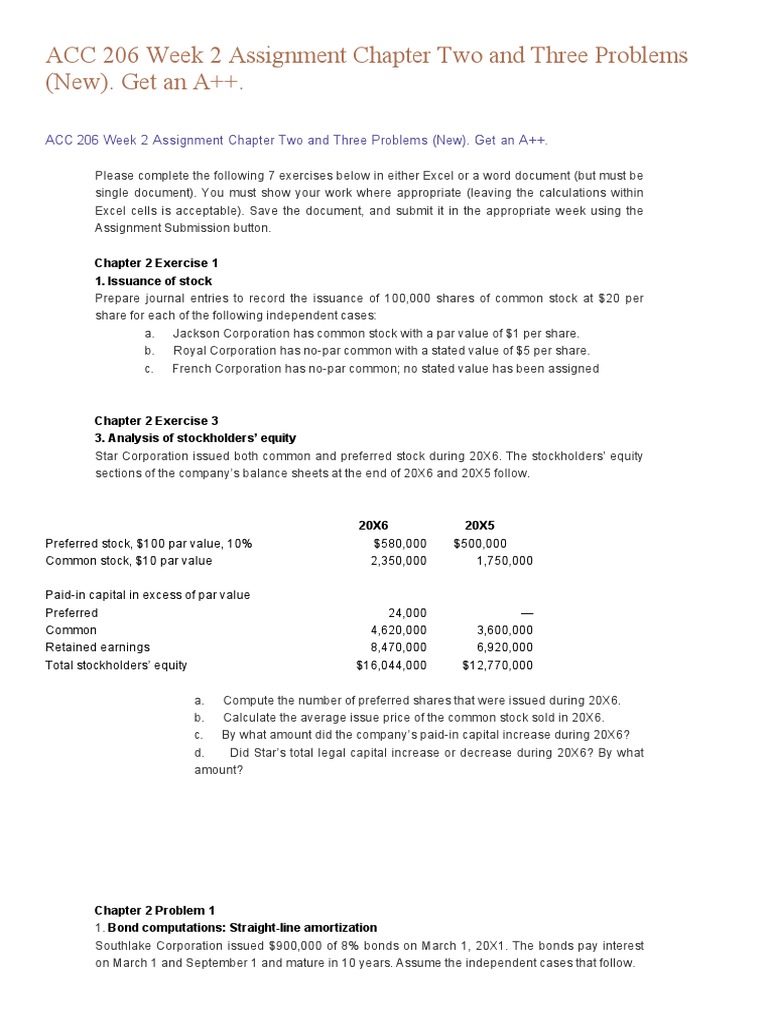 TheAceStudent - ACC 206 Week 2 Assignment Chapter Two and Three Problems (New) | PDF | Stocks ...
